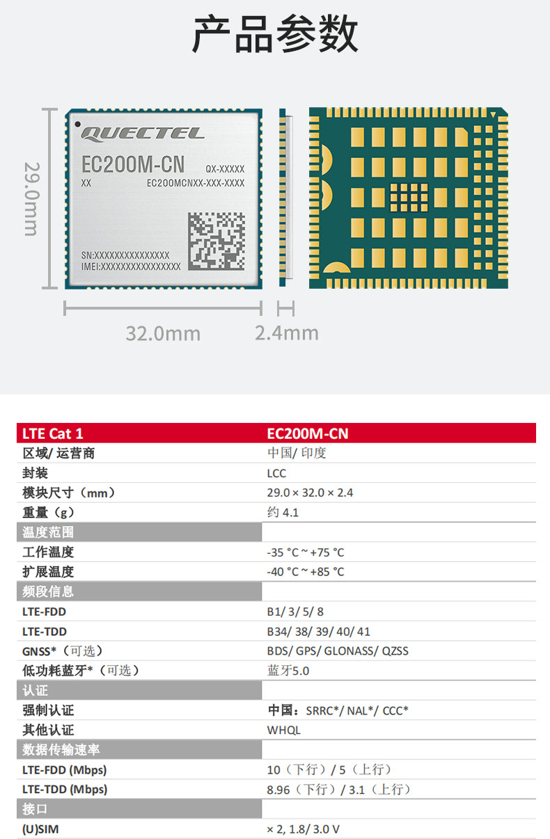 移远EC200M-CN物联网4G全网通CAT1模块ASR1606芯片模组 - 三英互联官网