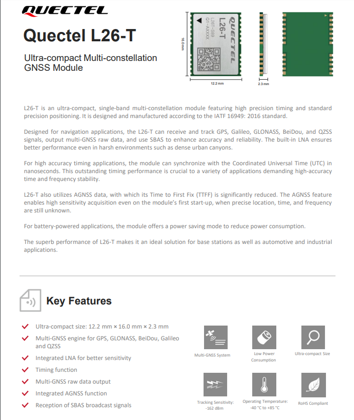 Quectel 移远通信GNSS模块 L26T-S89 - 三英互联官网